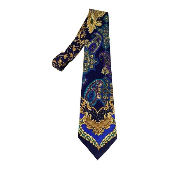 Versace | Accessories | V2 By Versace Blue Gold Baroque Print Silk Tie ...